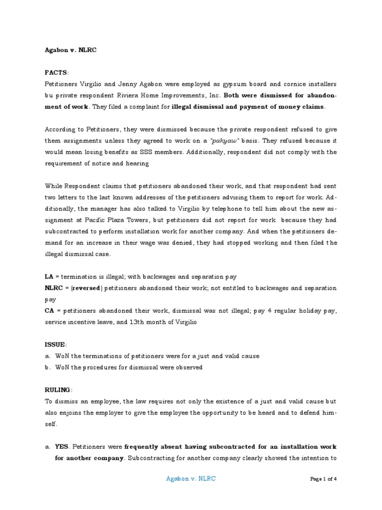 Agabon v. NLRC | PDF | Employment | Due Process