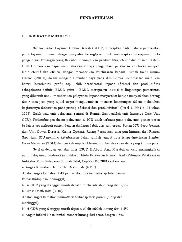 Indikator Mutu ICU RSUD Marabahan | PDF
