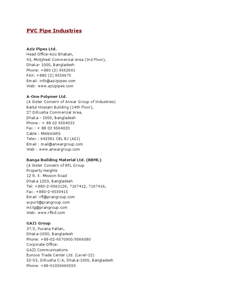 PVC Pipe Manufacturers in Bangladesh | PDF | Plastic | Polymers