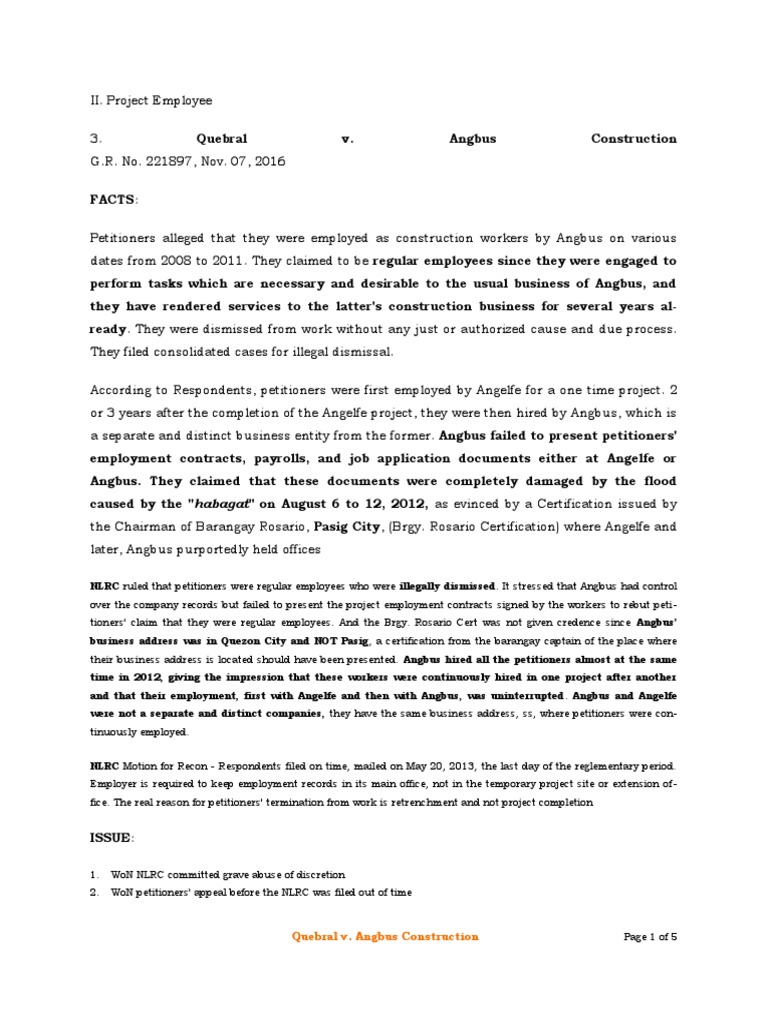 Quebral v. Angbus Construction | PDF | Employment | Pleading