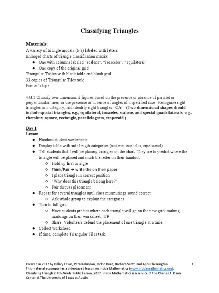 Classifying Triangles Lesson Plan | PDF