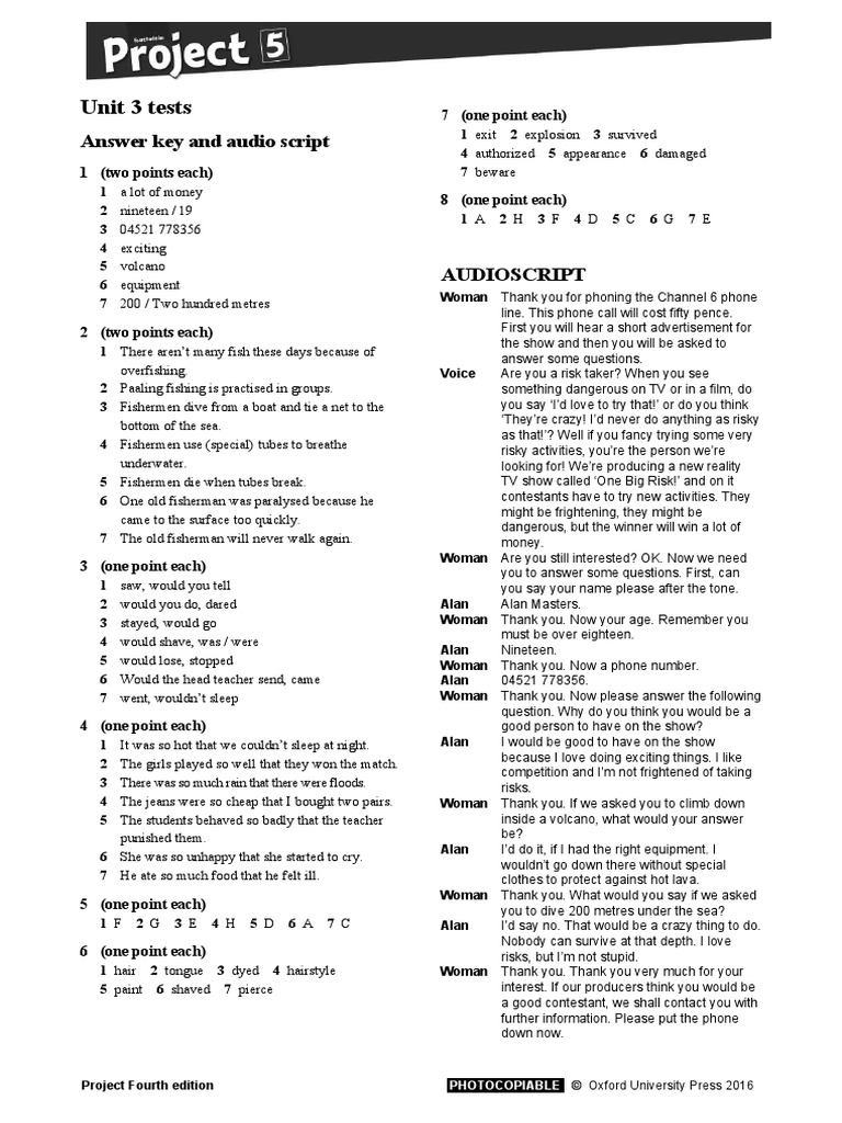 Unit 3 Answer Key and Audio Script | PDF