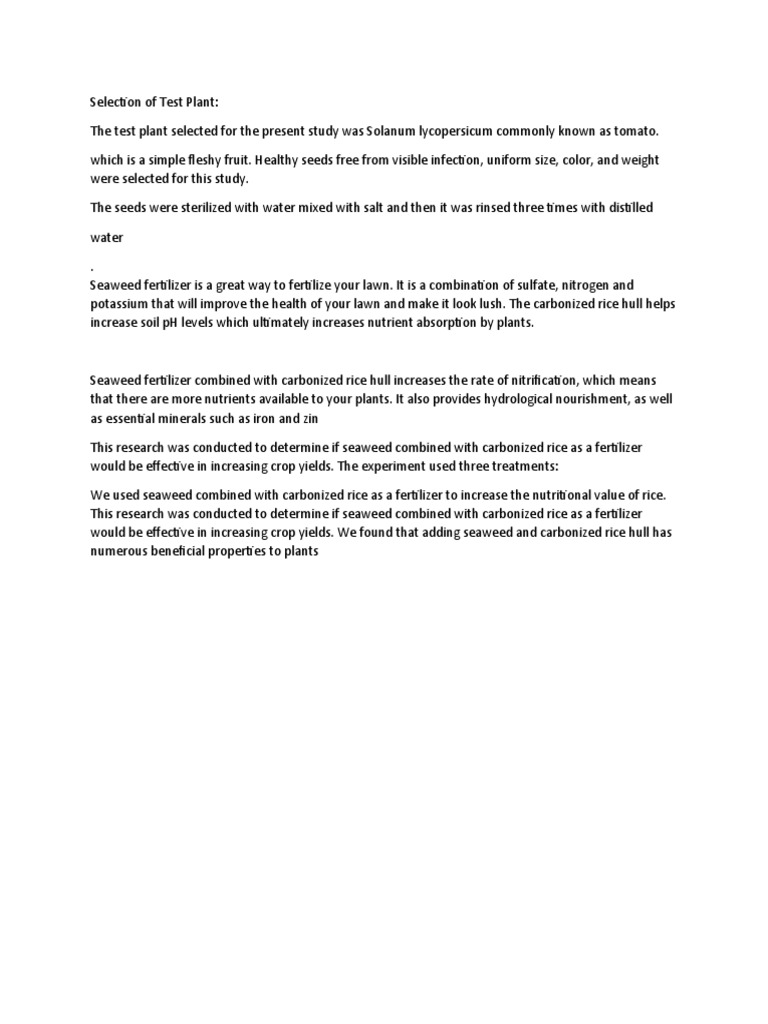 Selection of Test Plant - 040910 | PDF | Fertilizer | Nutrients