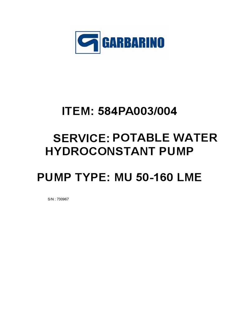 Garbarino Pump. MU 50-160 | PDF | Pump | Manufactured Goods