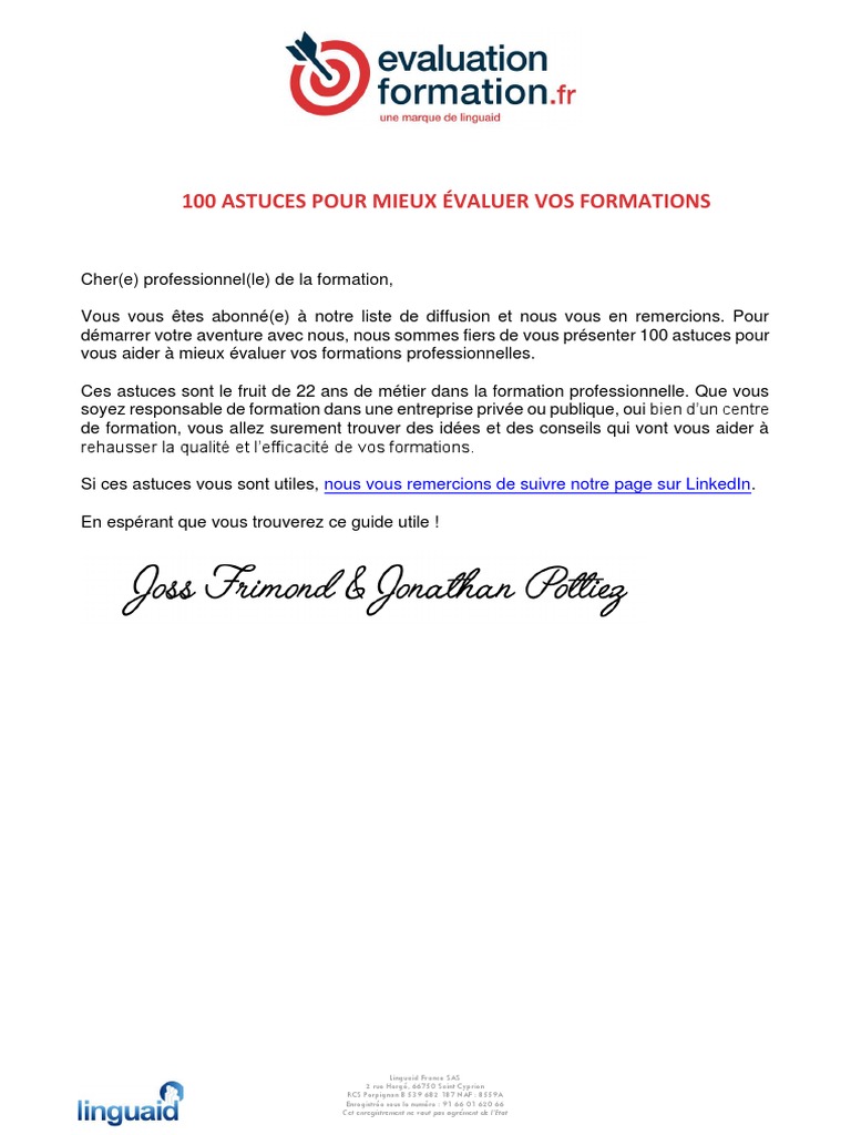 100 Astuces pour Évaluer vos Formations | PDF | Apprentissage