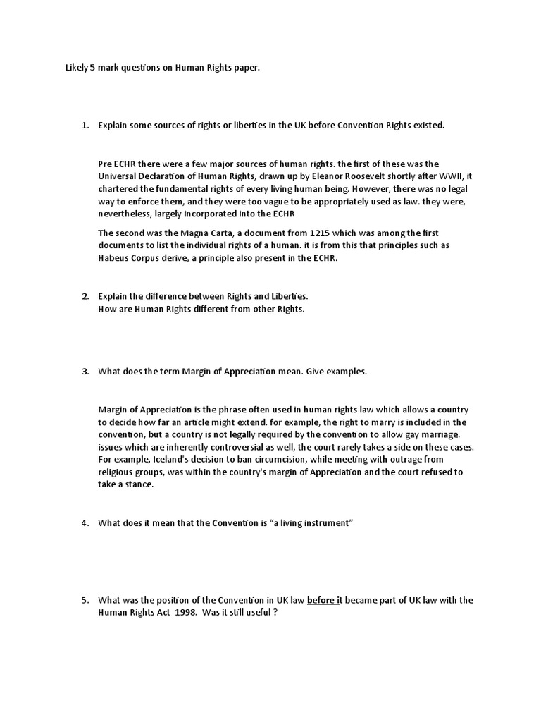 Human Rights Exam Prep Guide | PDF | Human Rights | European Convention ...