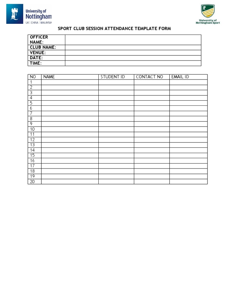 Sport Club Attendance Template | PDF | Games & Activities