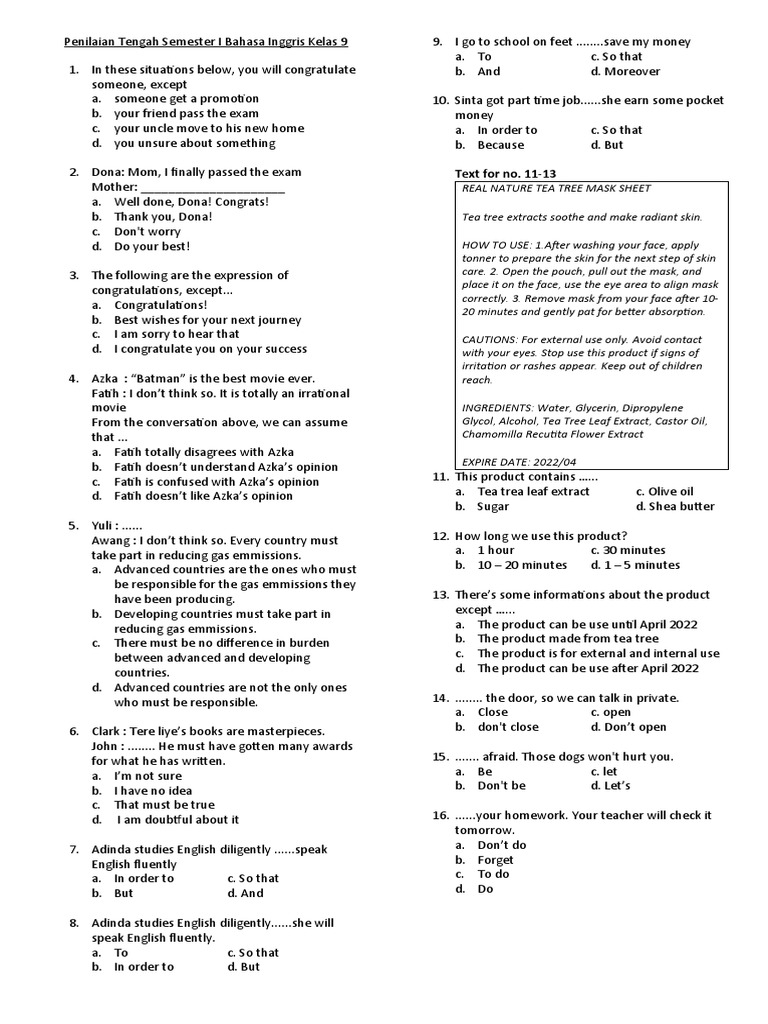 Pts I Bahasa Inggris Kelas 9 Ganjil Pdf Kebab Cooking