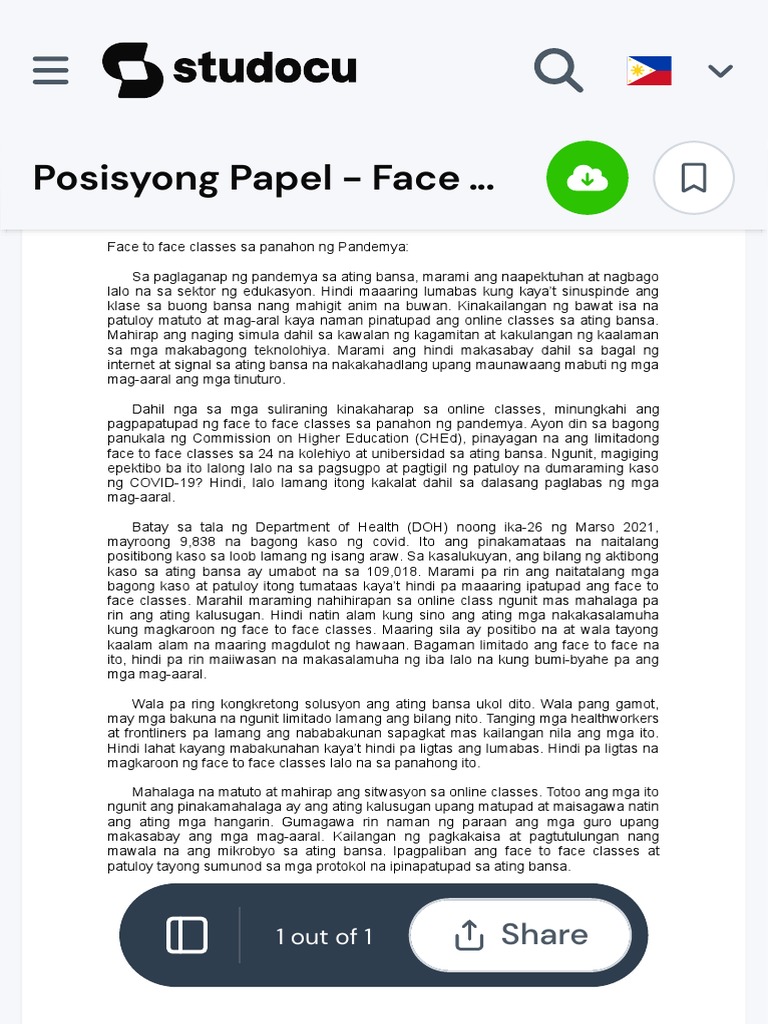 Posisyong Papel - Face To Face Classes - Face To | PDF