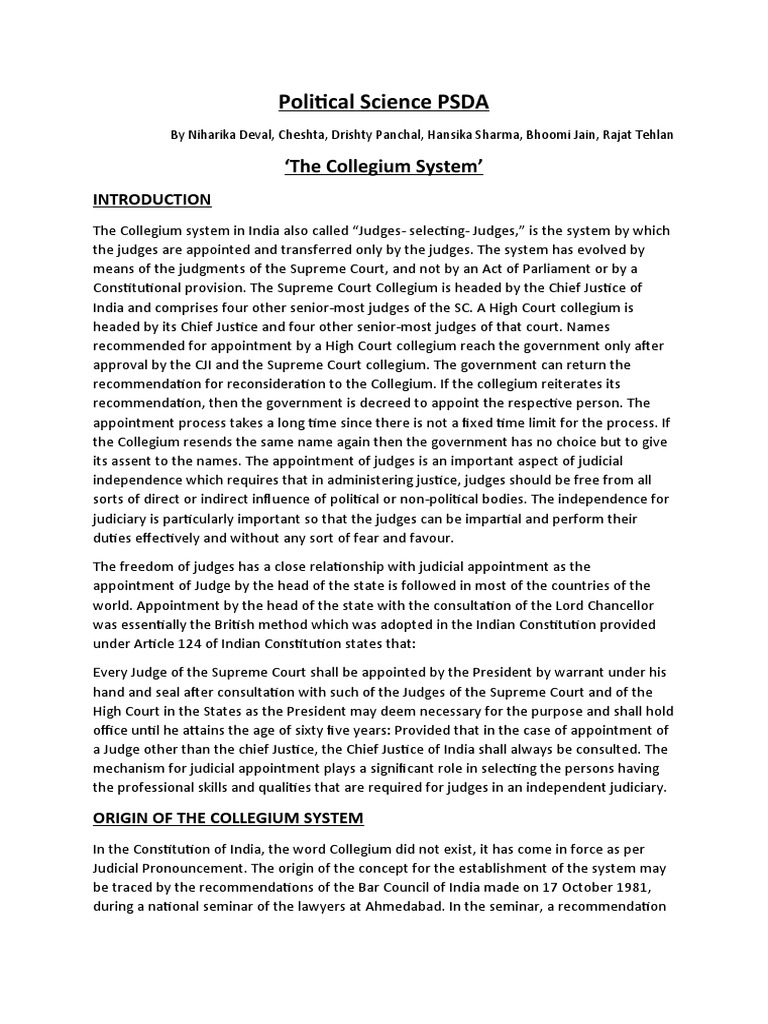 Collegium System | PDF | Supreme Court Of India | Justice