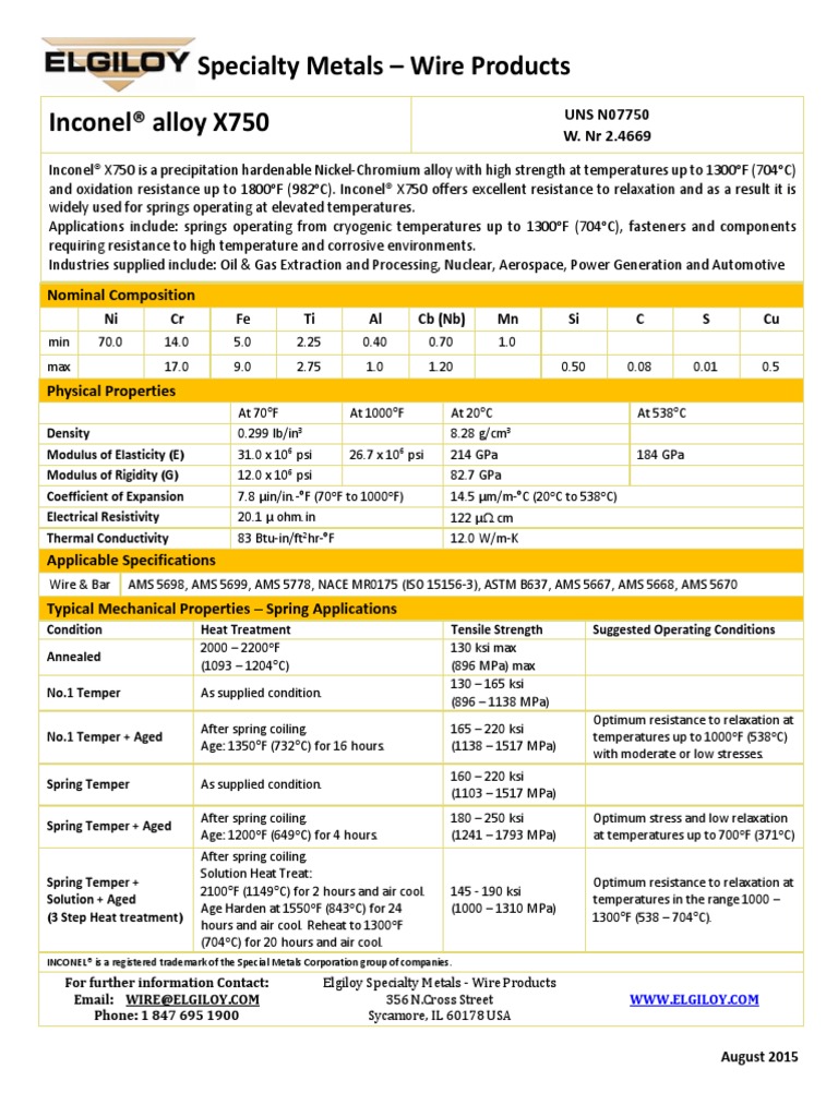 AMS 5699 Wire - Inconel Alloy X750 (Aug 2015) | PDF | Heat Treating | Chemical Product Engineering