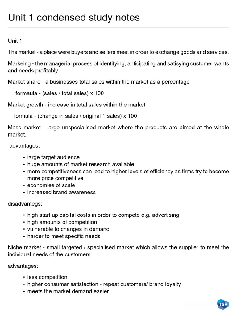 Unit 1 Condensed Study Notes | PDF | Franchising | Pricing