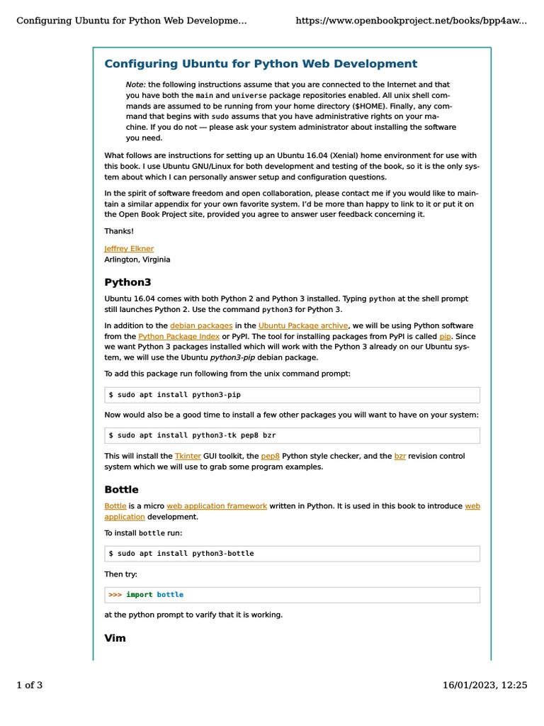 Configuring Ubuntu For Python Web Development Bpp Python Pdf Python Programming Language