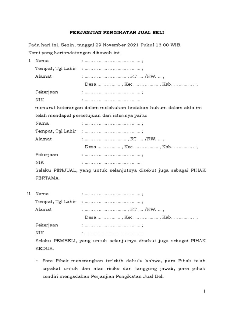 Draft PPJB Dibawah Tangan | PDF