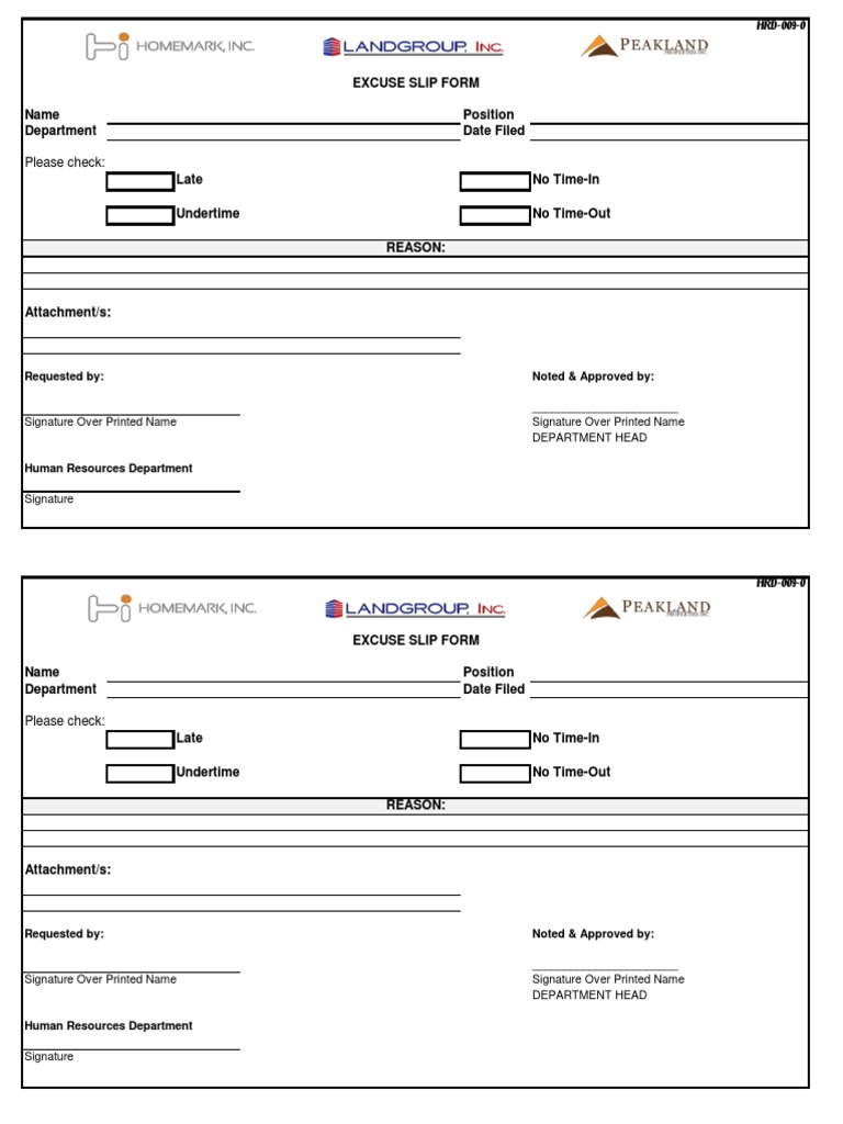 HRD-009-0 Excuse Slip Form | PDF