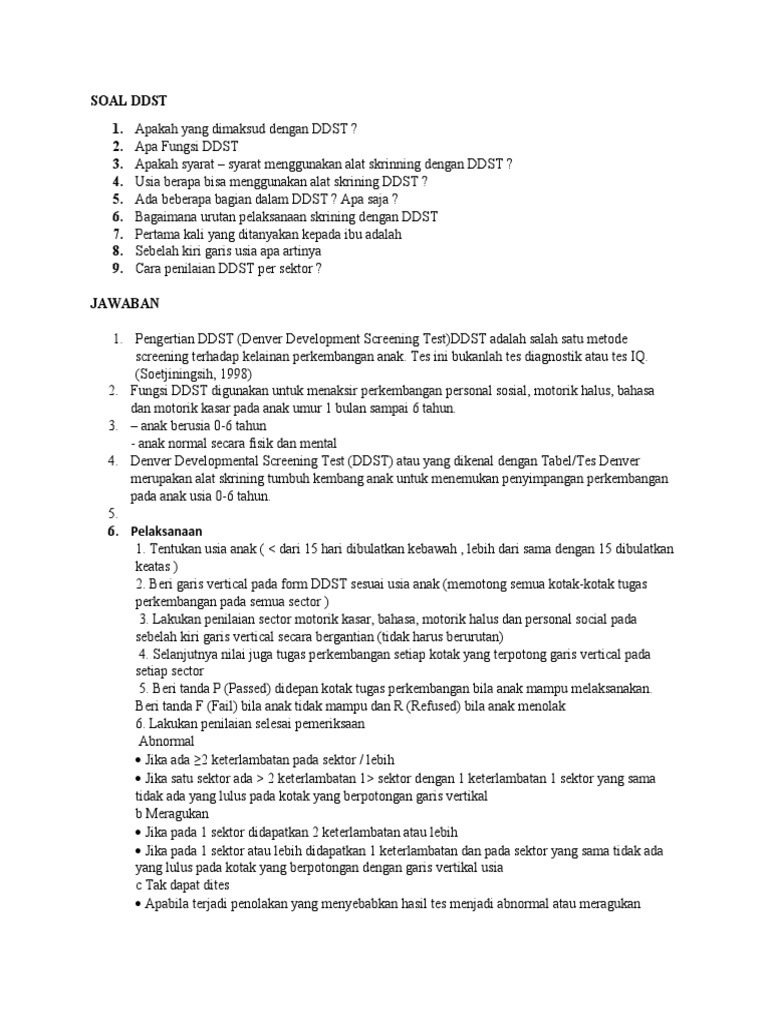 Soal DDST | PDF | Karier & Perkembangan