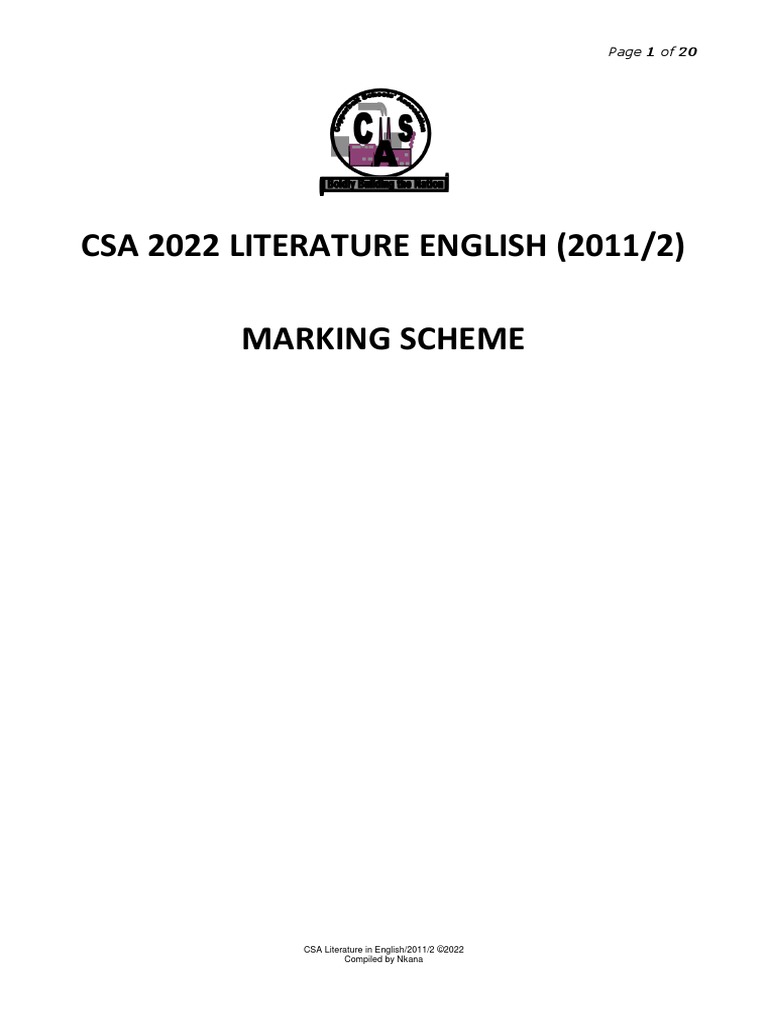 Csa g12 Literature p2 2022 Marking Scheme | PDF