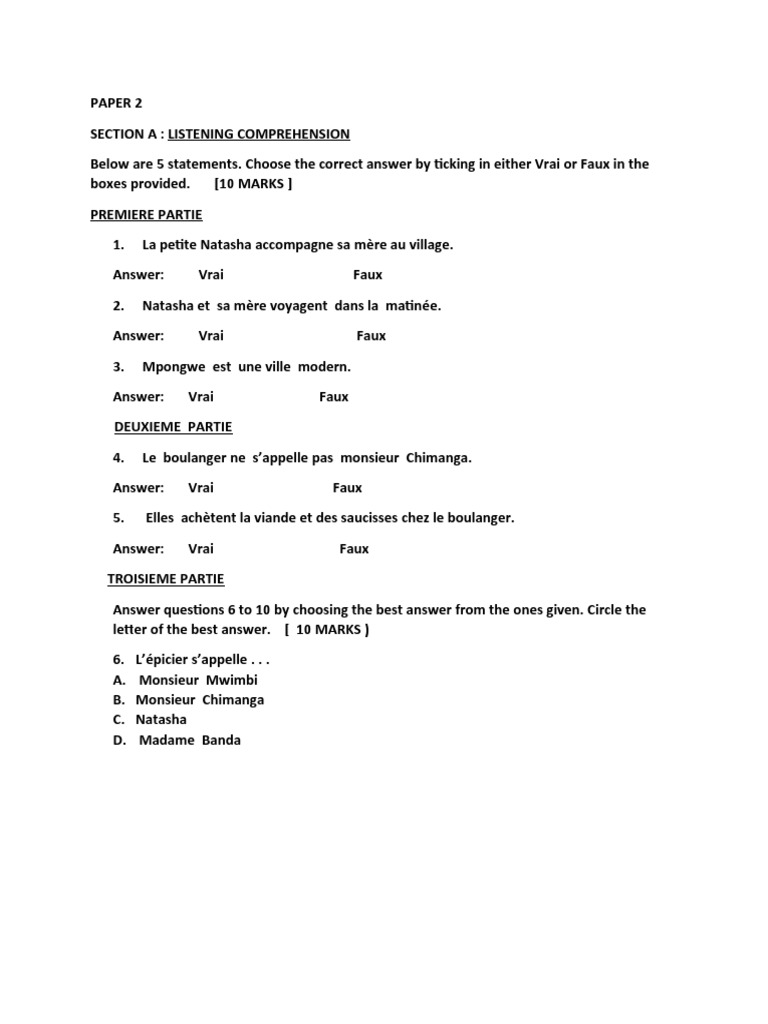 French Exam Paper 2.grade 11, 2022 | PDF