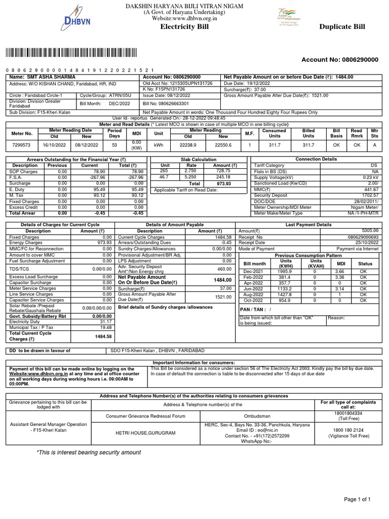 Electricity Bill PDF Electricity Electric Power
