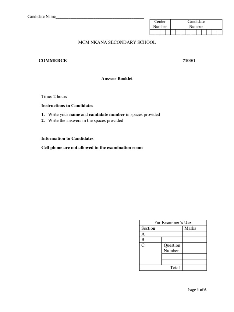 Commerce Answer Booklet 12 - Term 1 - 2021 | PDF