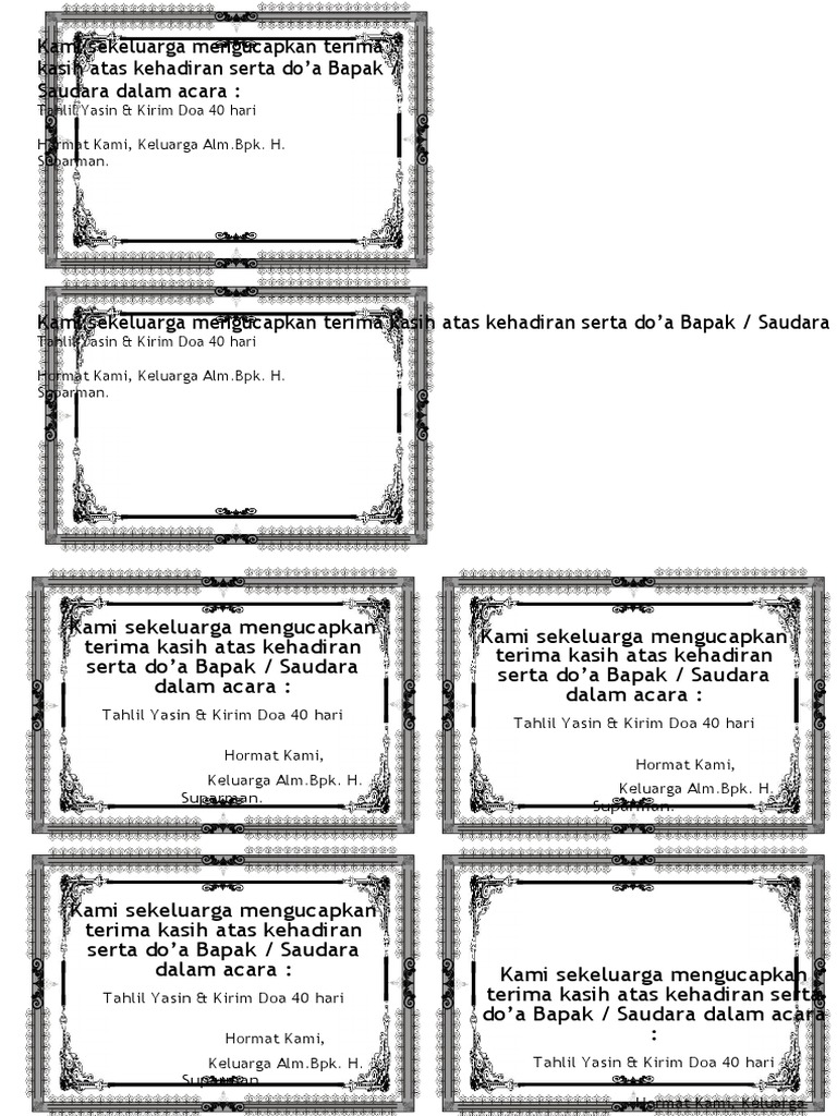 Ucapan Kotak Nasi 40 Hari | PDF