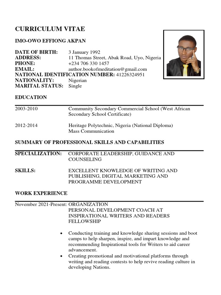 Curriculum Vitae Imoowo Effiong | PDF | Communication