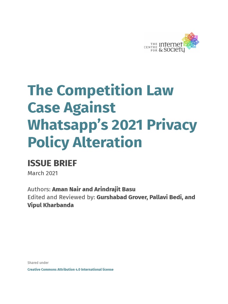Issue Brief On CCI V Whatsapp | PDF | Facebook | Privacy