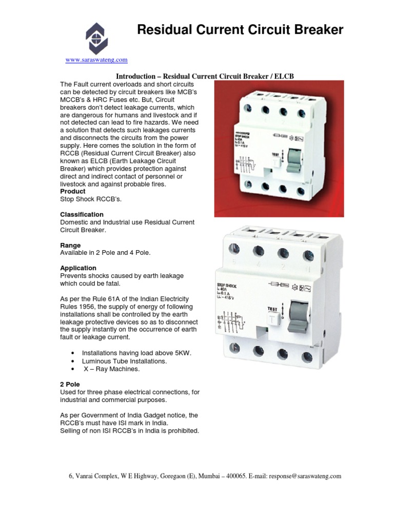 1 Residual Current Circuit Breaker (RCCB) ( ELCB) | Transformer | Relay