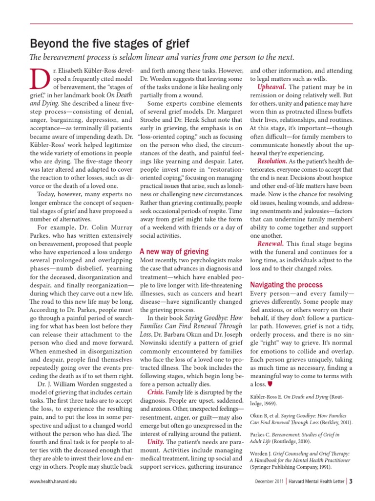Beyond The Five Stages of Grief - Class 6 Document | PDF | Grief | Medicine