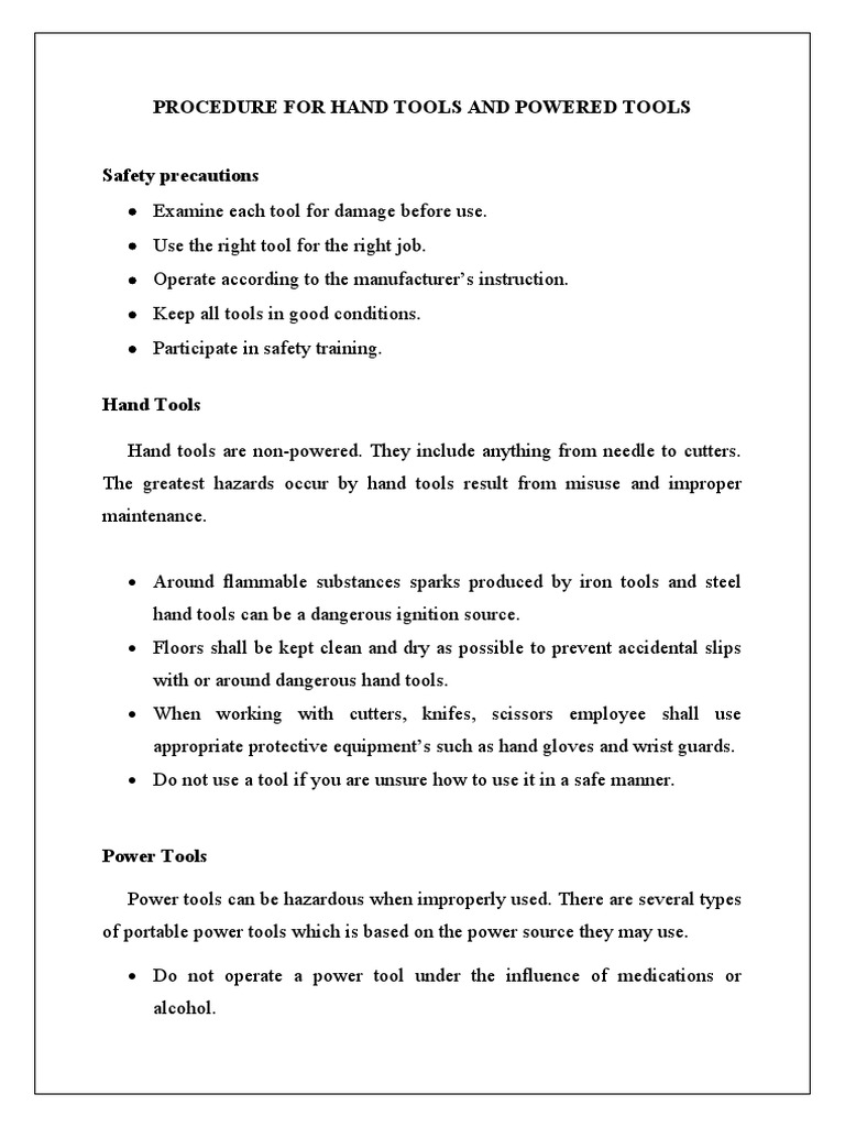 Procedure For Hand Tools and Powered Tools | PDF