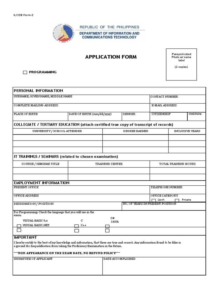 Application Form ICT Exam - Revised | PDF