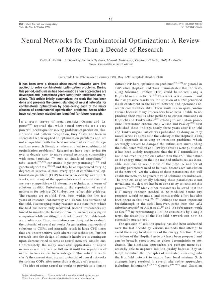 Neural Networks For Combinatorial Optimization Pdf Mathematical