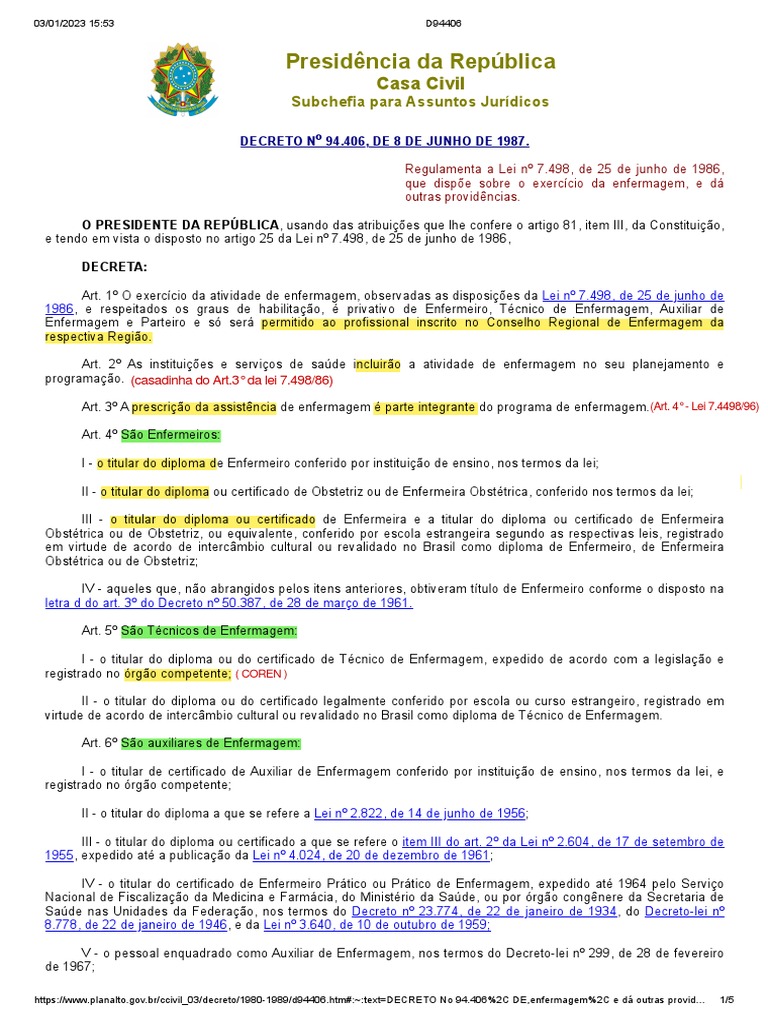 Decreto No 94.406, de 8 de Junho de 1987 | PDF