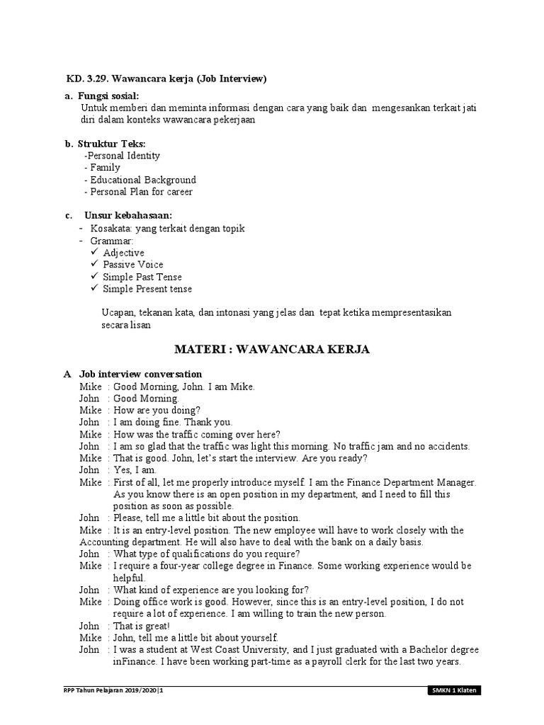 Materi KD 3.29 Job Interview | PDF | Cognition | Cognitive Science