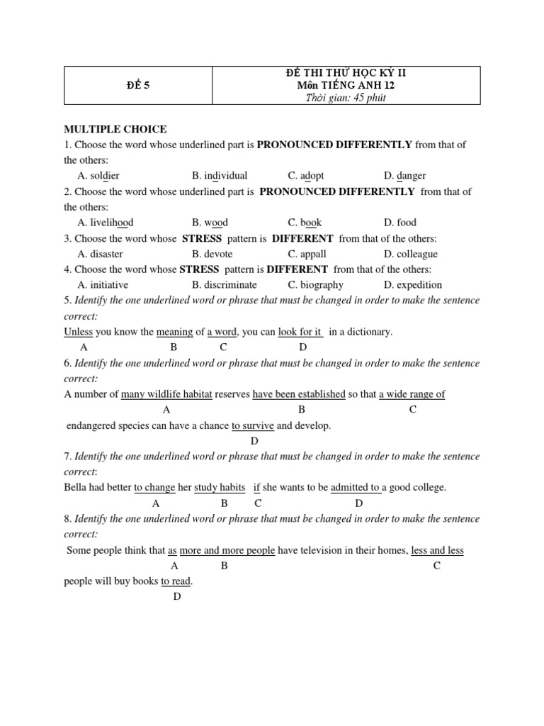 Đề thi thử HK2 5 | PDF | United Nations | International Relations