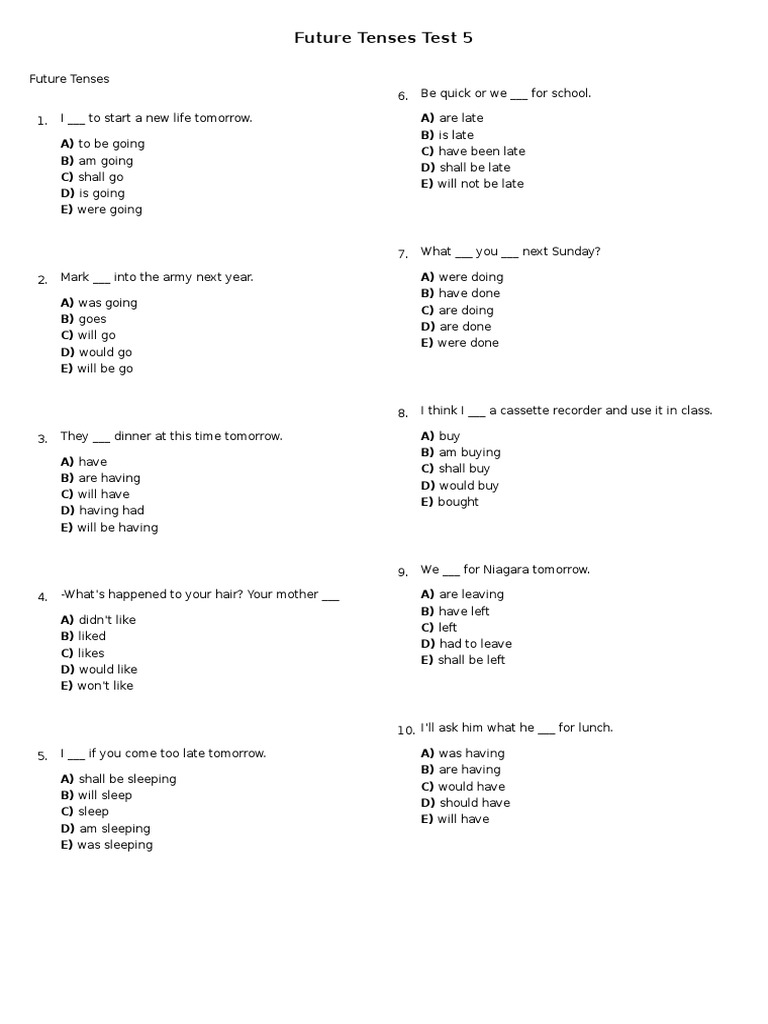 English Grammar Future Tenses Test PDF Englishtestpdf | PDF