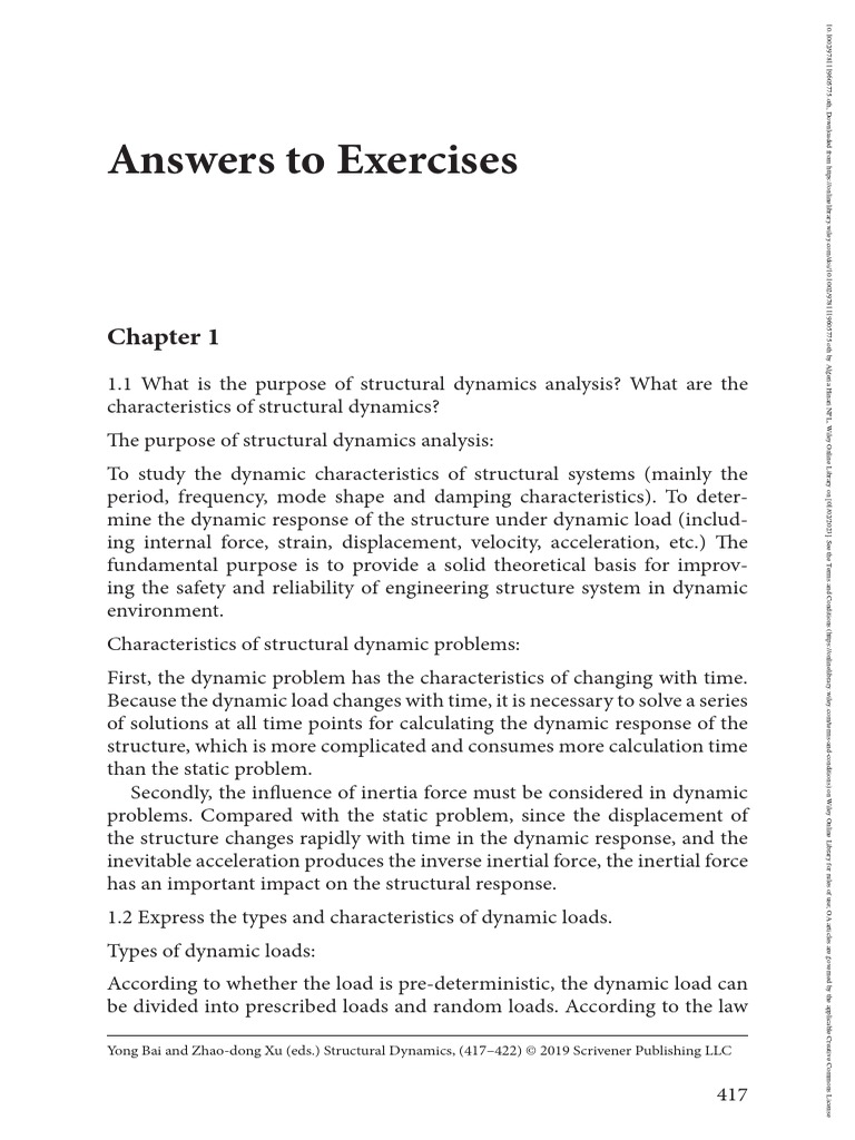 Structural Dynamics - 2019 - Bai - Answers To Exercises | PDF | Damping | Force
