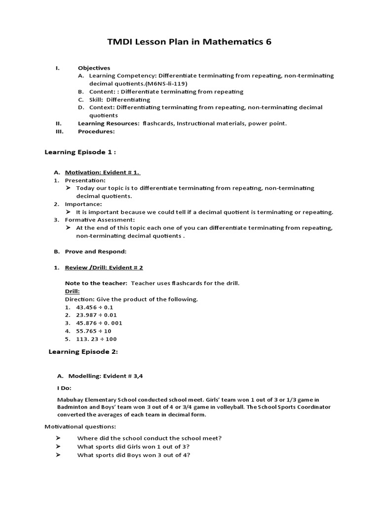 Differentiate Terminating From Repeating Non Terminating Decimal Quotients Pdf Decimal