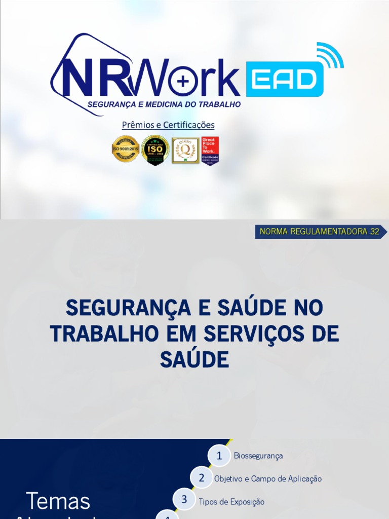 Treinamento de NR32 Slide 1 | PDF | Medicina Clínica | Ciências da Saúde
