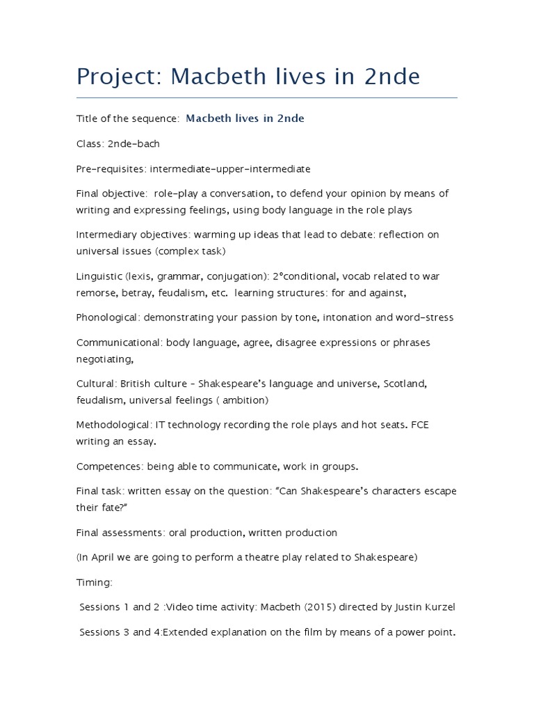 Project Macbeth 2023 | PDF | Macbeth