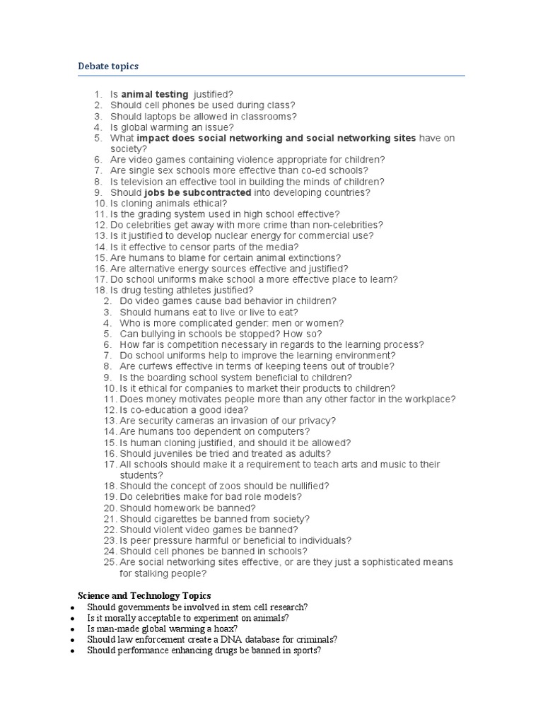 Debate Topics | PDF | Social Networking Service | Video Games