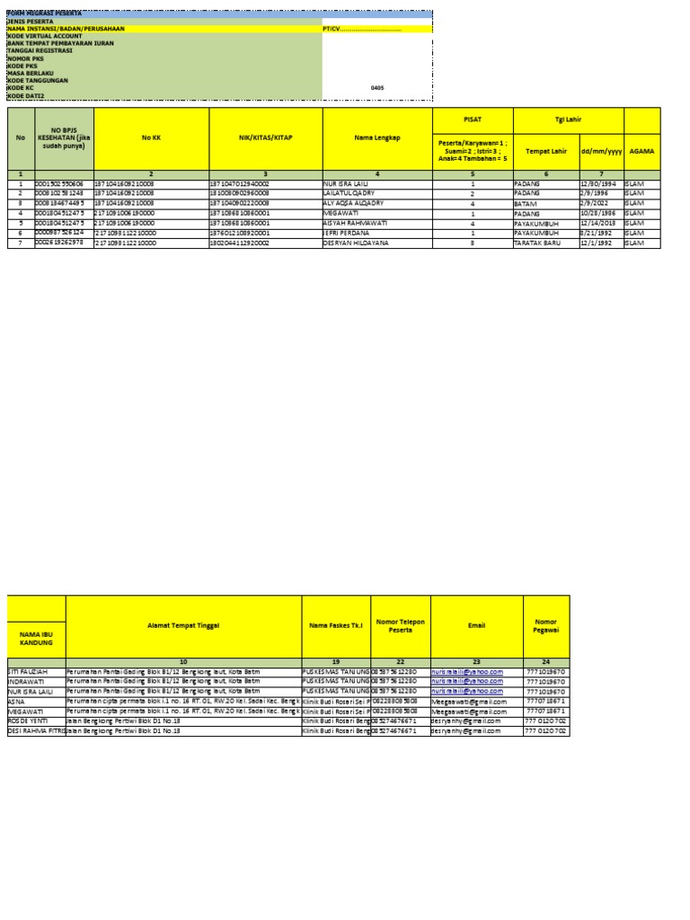 Formulir Karyawan 34 Kolom New | PDF
