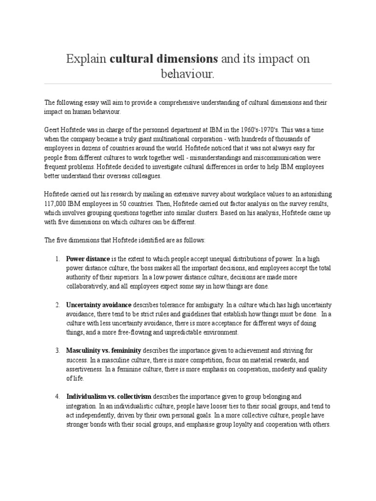 Cultural Dimensions and Behavior Impact | PDF | Psychological Concepts ...