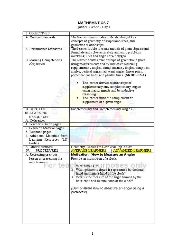 Math 7 Week 2 | PDF | Angle | Shape