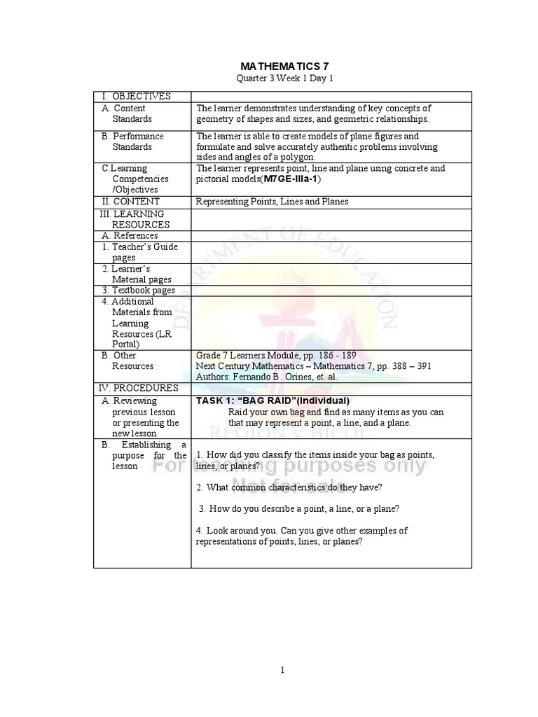 Math 7 Week 1 | PDF | Geometry | Shape