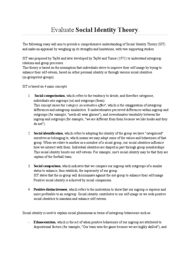 IB Psychology - Social Identity Theory (Extended Response) | PDF ...