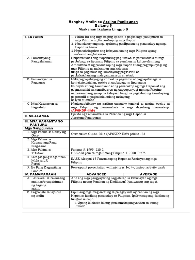 Q2-W9-D4, Epekto NG Pamamahala Sa Panahon NG Mga Hapon Sa Aspetong Panlipunan | PDF