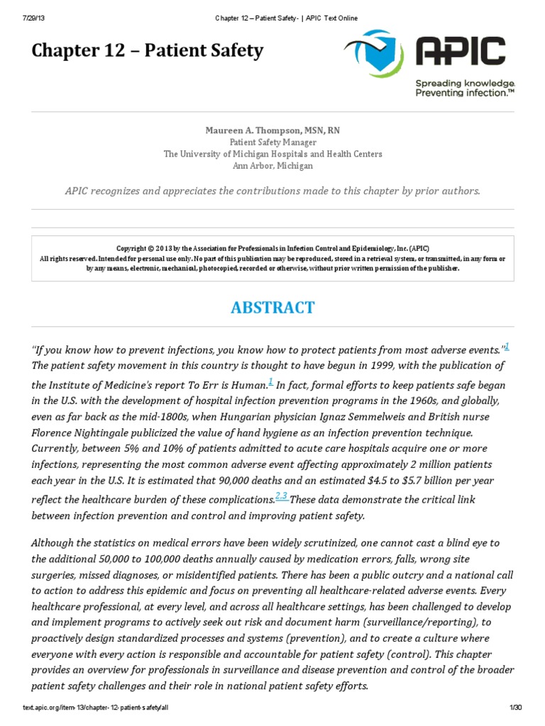 Chapter 12 - Patient Safety - APIC Text Online | PDF | Patient Safety ...