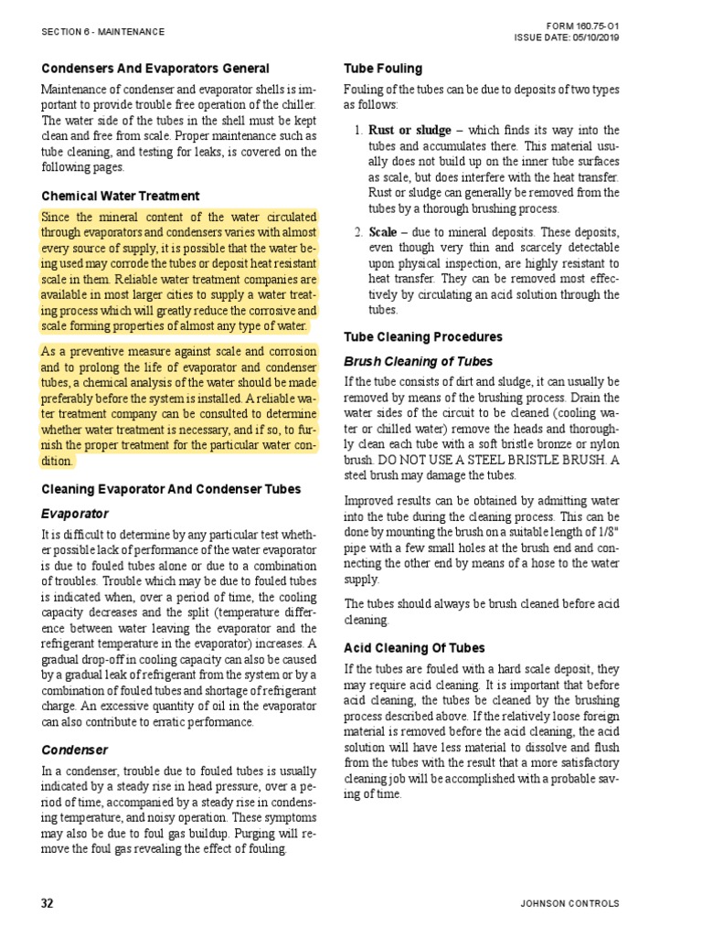 Extract From Operational Manual - York YK Chiller | PDF | Corrosion | Water