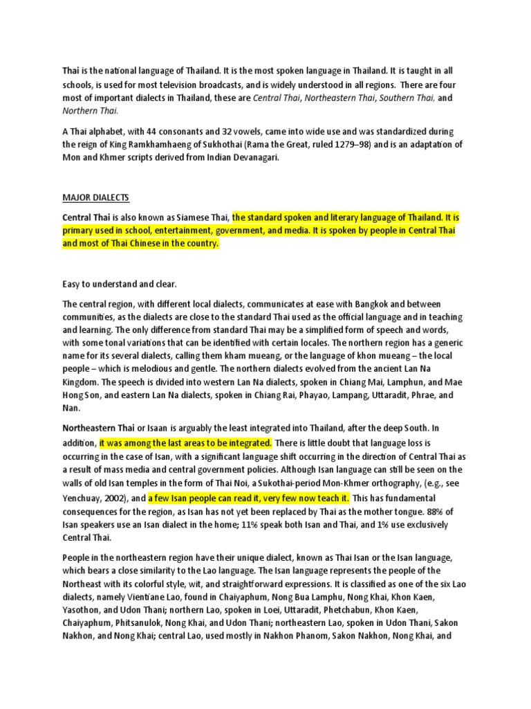 Thai dialects and language variations | PDF | Isan | Thailand